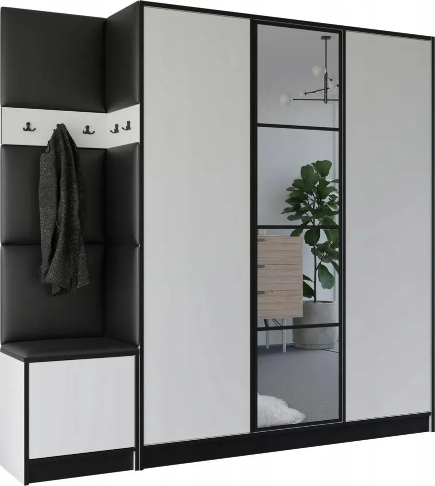 Šatní skříň EDEN 14 bílý + ekokůže černý Vzor 1