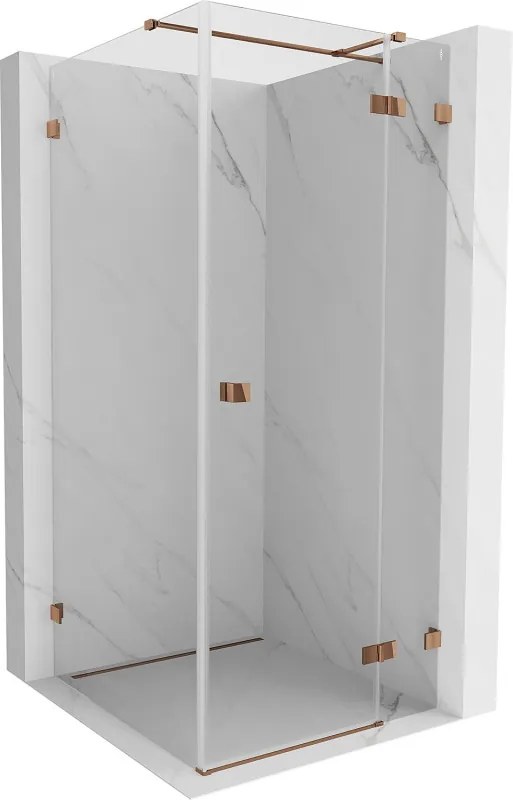Mexen Lunar T, výklopný sprchový kout pravý 110 x 110 cm, 8mm čiré sklo, profil růžové zlato, 834T-110-110-60-00-P