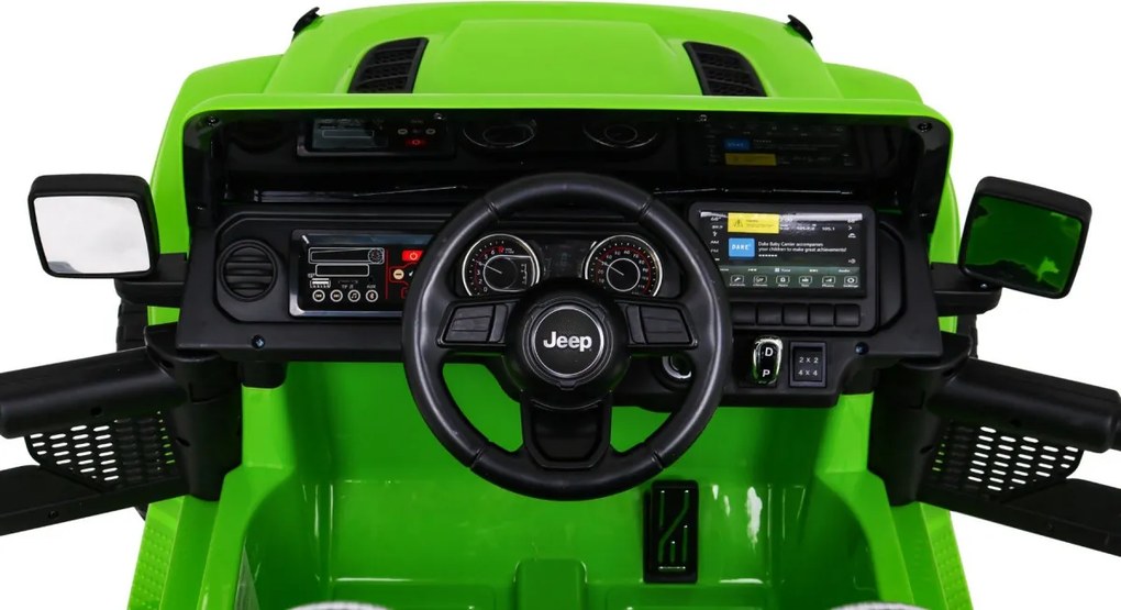 Ramiz Jeep Wrangler Rubicon elektrické auto pro děti zelené + dálkové ovládání + MP3 LED rádio + EVA kola