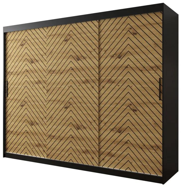 Šatní skříň s posuvnými dveřmi Ratintu 1 250 cm, Úložný prostor: ne, Barva: dub artisan / dub artisan + černá