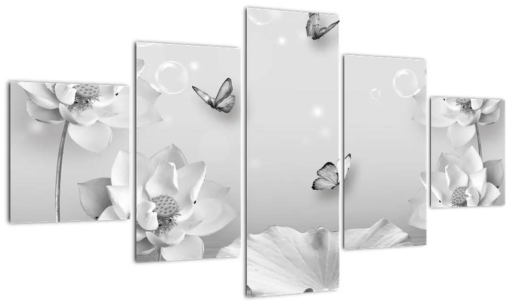 Obraz - Květinový design s motýlky (125x70 cm)