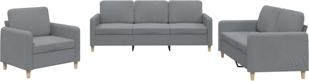 3dílná sedací souprava s poduškami světle šedá textil 3202054