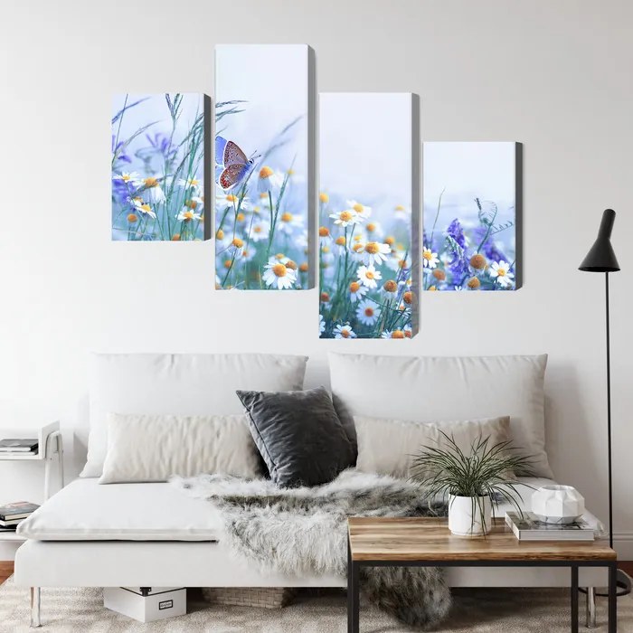 Vícedílný obraz Motýl A Divoké Květiny Nedostatek Nedostatek Plátno Canvas 80x50