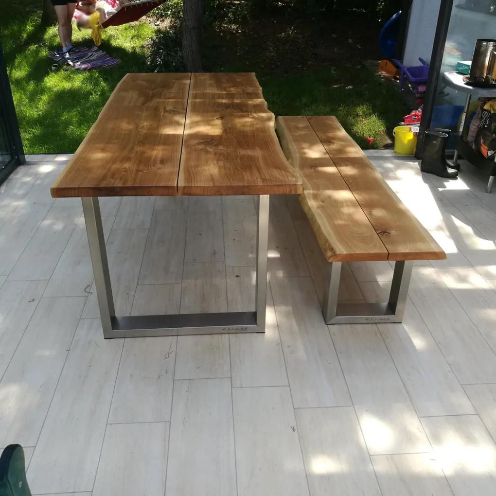KULHÁNEK Zahradní sestava s nerezovými nohami - stůl, lavice bez opěradla Délka: 300 cm
