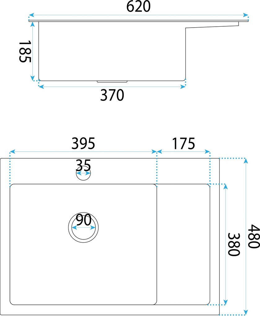 Rea Fin, 1-komorový ocelový dřez 620x480x185 mm, zlatá matná, ZLE-06013