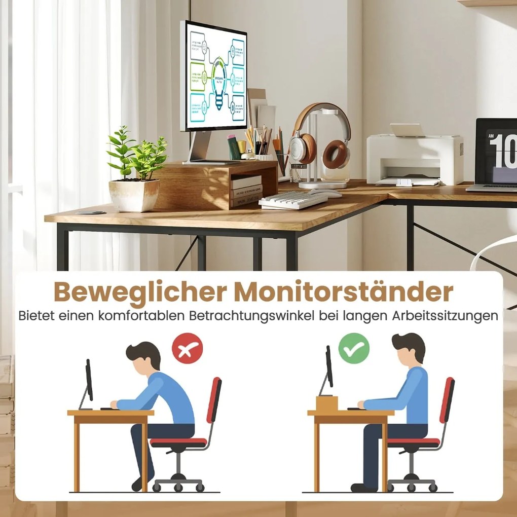 Costway Počítačový stůl ve tvaru L konvertibilní s odnímatelným stojanem