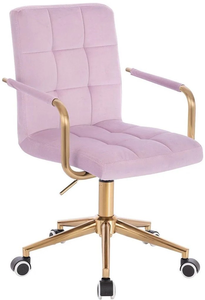 LuxuryForm DESIGN Otočná židle VERONA GOLD VELUR na zlaté podstavě s kolečky - levandule