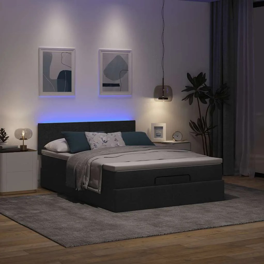 Osmanská postel s matrací & LED diody černá 140x200 cm látka 3312231