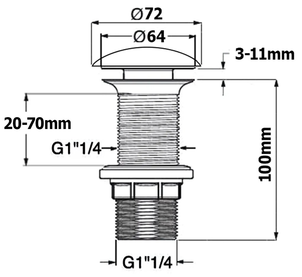 Sapho, Korek umywalkowy 5/4“ click-clack, ceramiczny grzybek, wys. 20-70mm, czarny, 38TP0163I