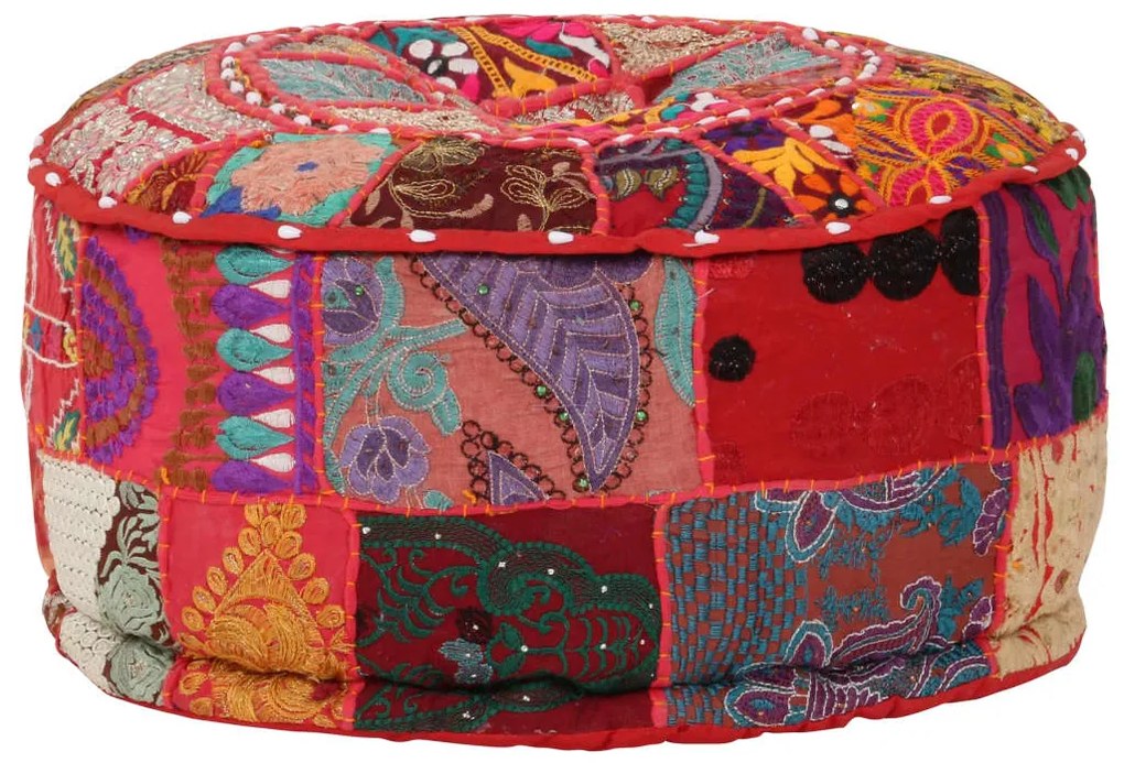 Sedací puf patchwork kulatý bavlna ruční výroba 40x20cm červený 246571