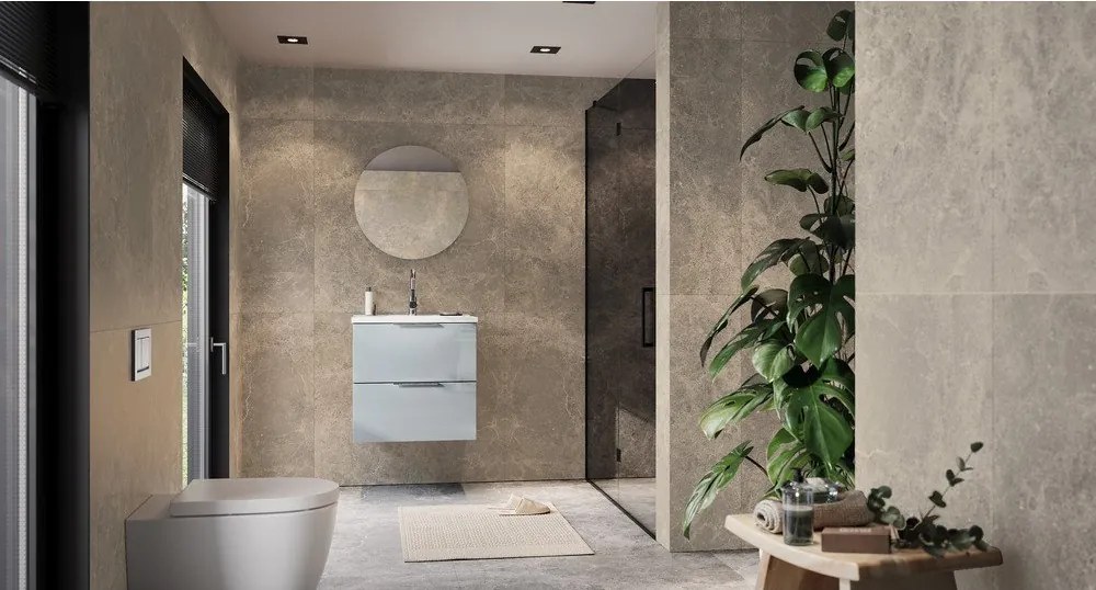 Šedá lesklá závěsná skříňka pod umyvadlo 61x61 cm Celano – Germania