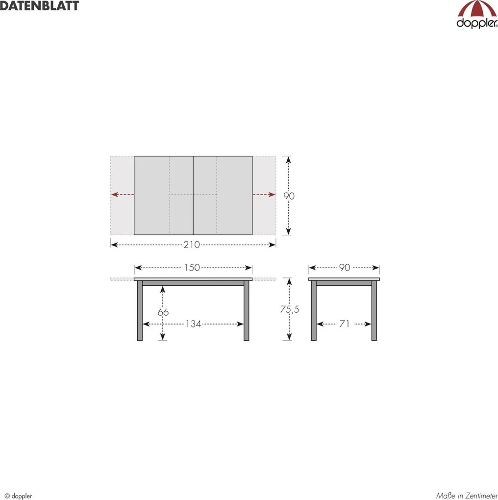 Doppler EXPERT WOOD antracit - rozkládací hliníkový stůl 150/210x90x75 cm