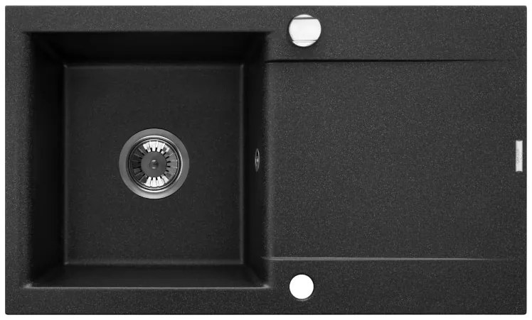 Invena Tesalia, 1-komorový granitový dřez s odkapávačem 760x440x160 mm + chromový automatický sifon, INV-AZ-01-043-B