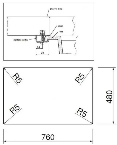 Sinks Amanda 780 Granitový dřez s odkapem oboustranné provedení, 78x50cm, metalblack, TLAM78050074