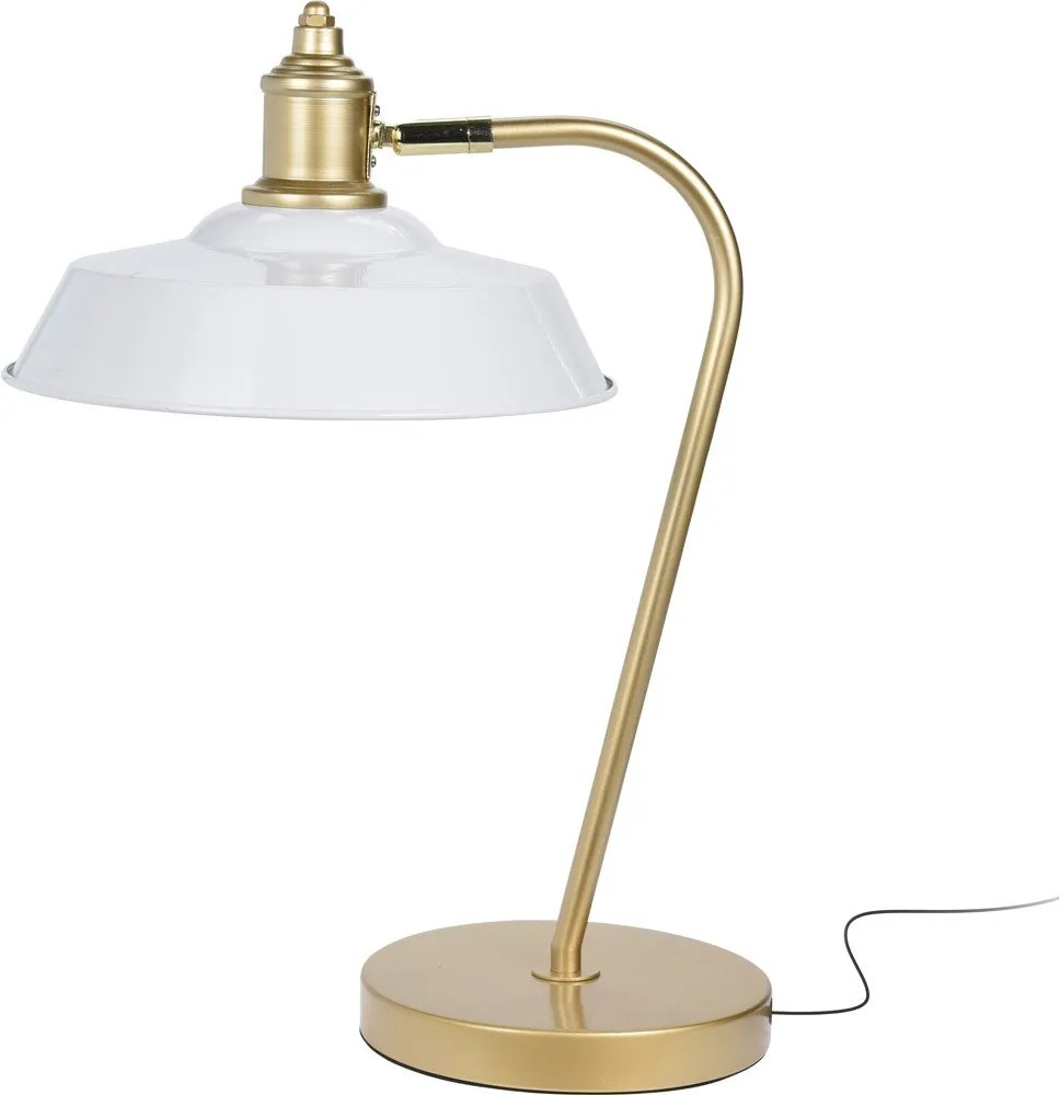 Bílá kovová stolní lampa s kulatým stínítkem, 46 cm