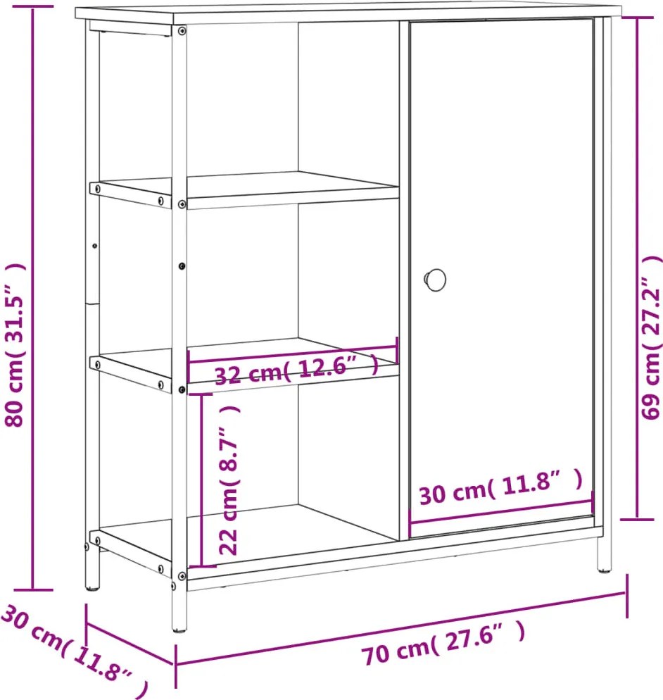 vidaXL Příborník 70 x 30 x 80 cm kompozitní dřevo [835490] Barva: šedá sonoma
