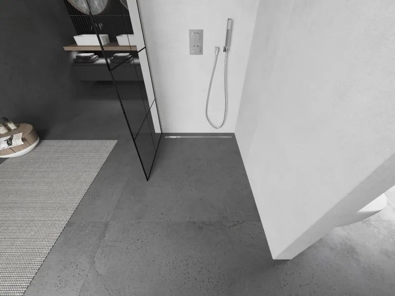 Mexen Kioto L, sprchová zástěna Walk-In 70 x 200 cm, 8mm čiré sklo černý vzor, broušená ocel profil, 800-070-103-97-77