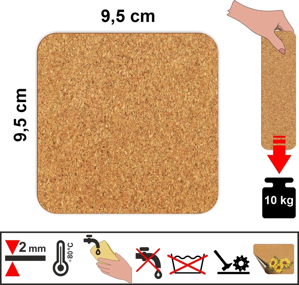 PokojovaDekorace.cz, Korkové podtácky - 519, 9,5x9,5cm, sada 6 ks