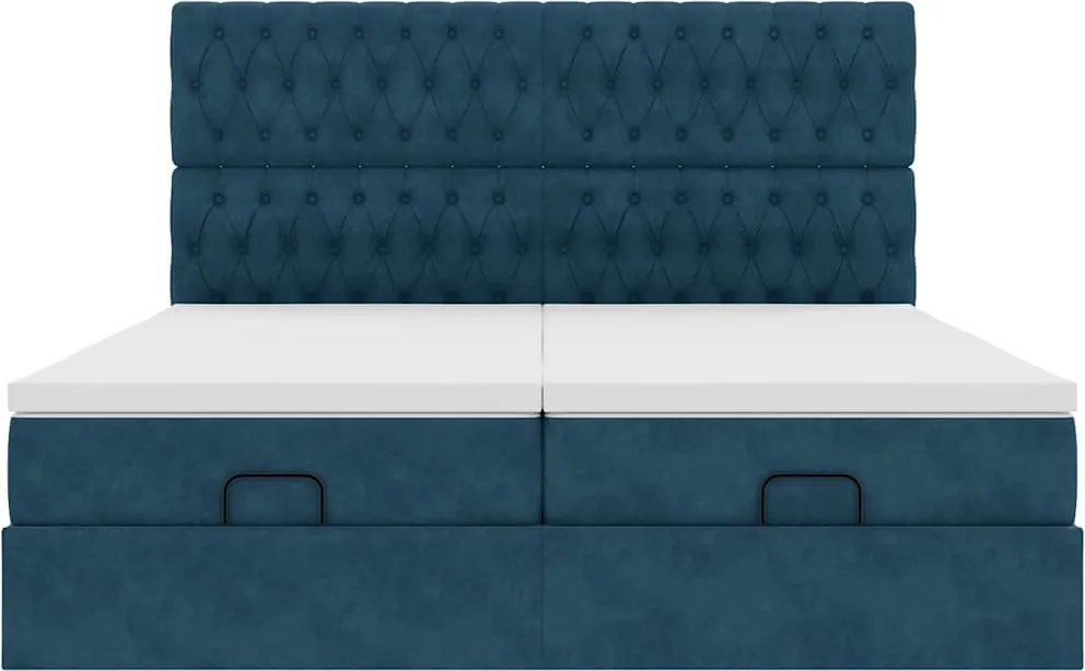 Osmanský rám postele s matrací tmavě modrý 200x200cm samet 3313800