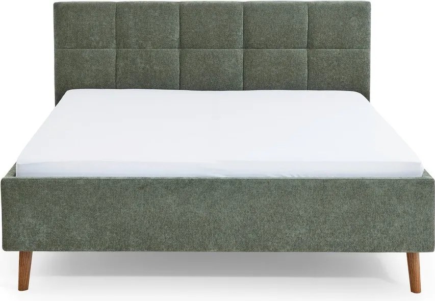 Khaki čalouněná dvoulůžková postel s úložným prostorem s roštem 180x200 cm Nova – Meise Möbel