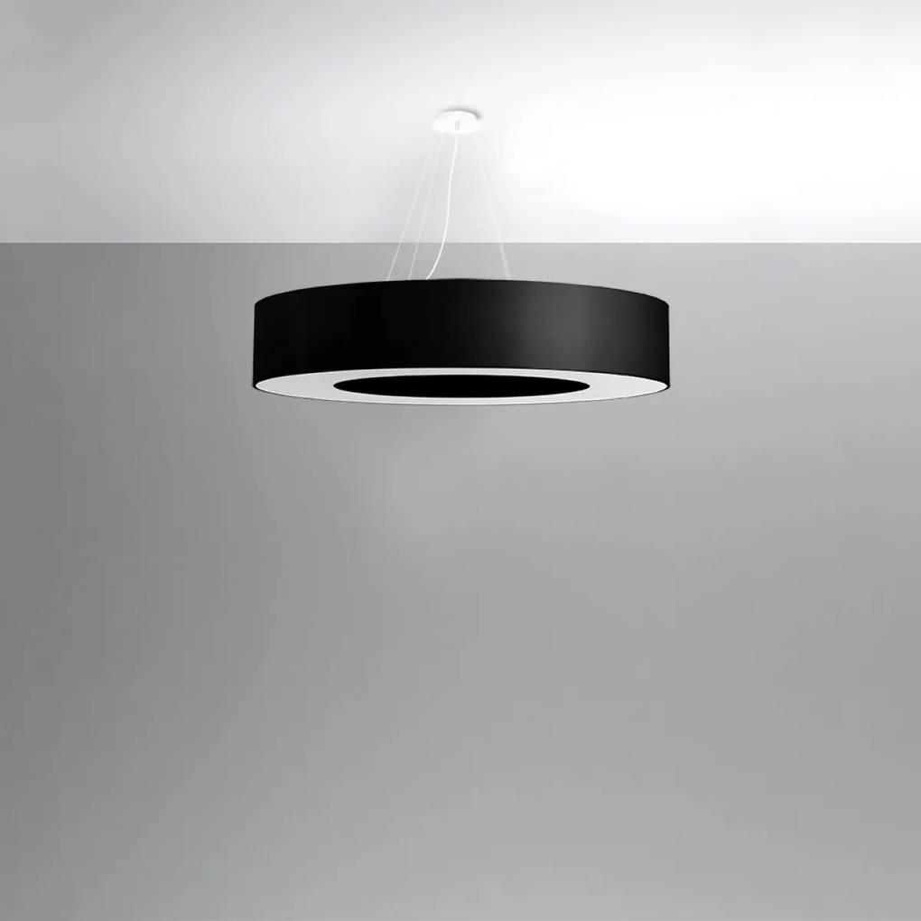 Závěsné svítidlo Saturno, 1x černé textilní stínítko, (bílý plast), (fi 90 cm)