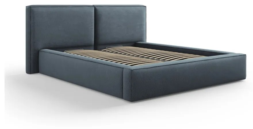 Tmavě modrá čalouněná dvoulůžková postel s úložným prostorem a roštem 160x200 cm Arendal – Cosmopolitan Design
