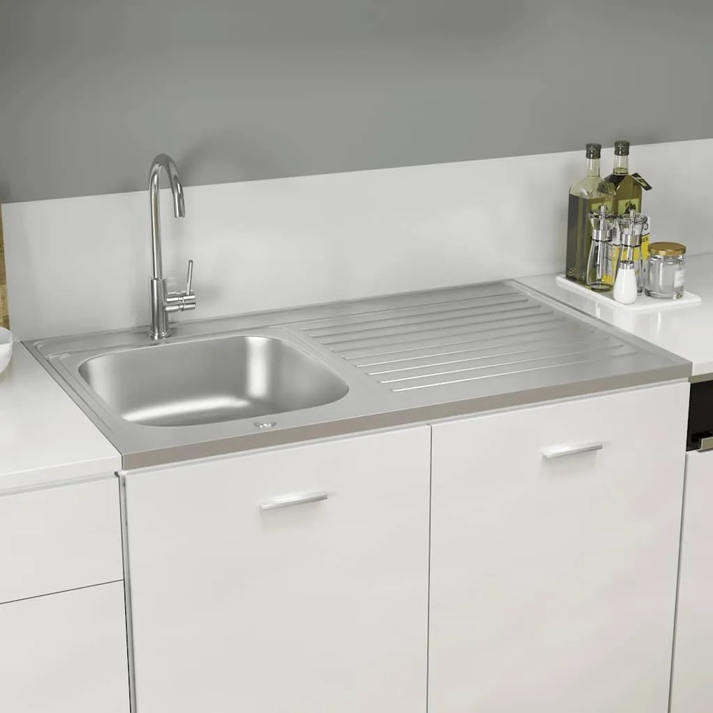 Kuchyňský dřez s odtokem stříbrný 1000x600x155 mm nerezová ocel 147237
