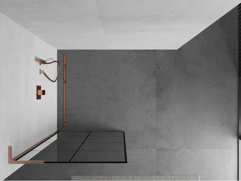 Mexen Kioto L, sprchová zástěna Walk-In 90 x 200 cm, 8mm čiré sklo černý vzor, ​​měděný matný profil, 800-090-103-65-77