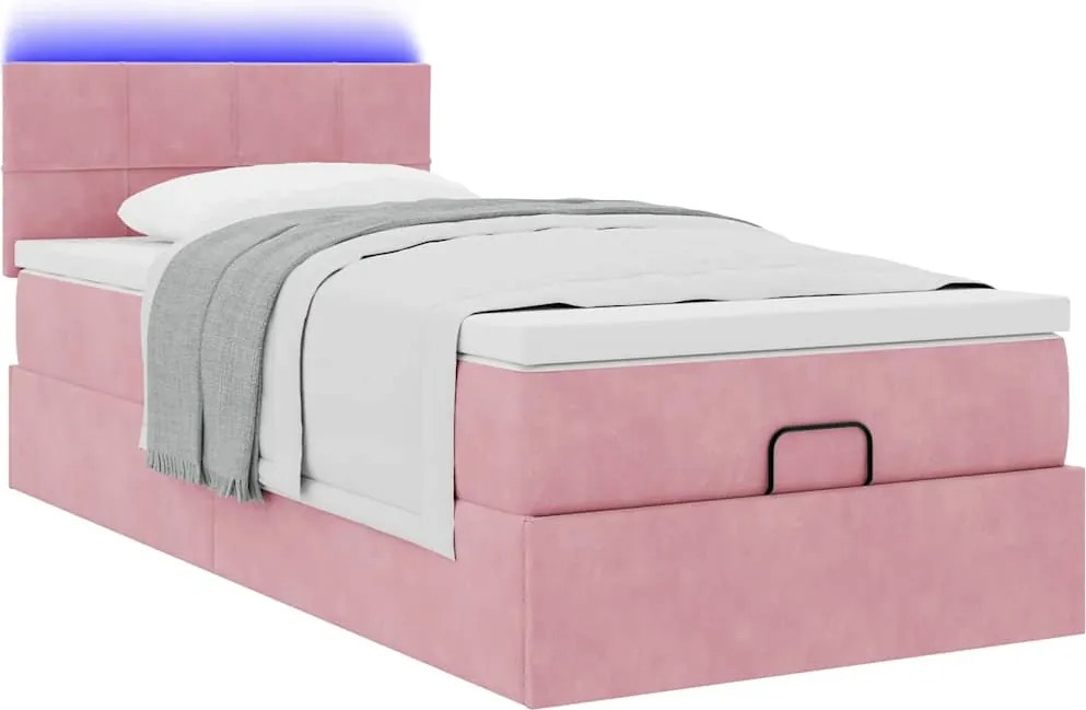 Osmanská postel s matrací & LED růžová 80x200cm samet 3312589