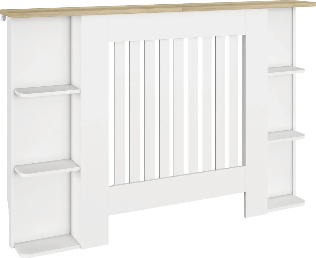 HOMCOM kryt radiátoru s policemi, kryt radiátoru z MDF, moderní lamelový design pro obývací a ložní pokoj, 124 x 19 x 83 cm, bílá