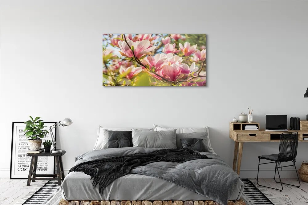 akrylový obraz růžová magnolie 125x50 cm