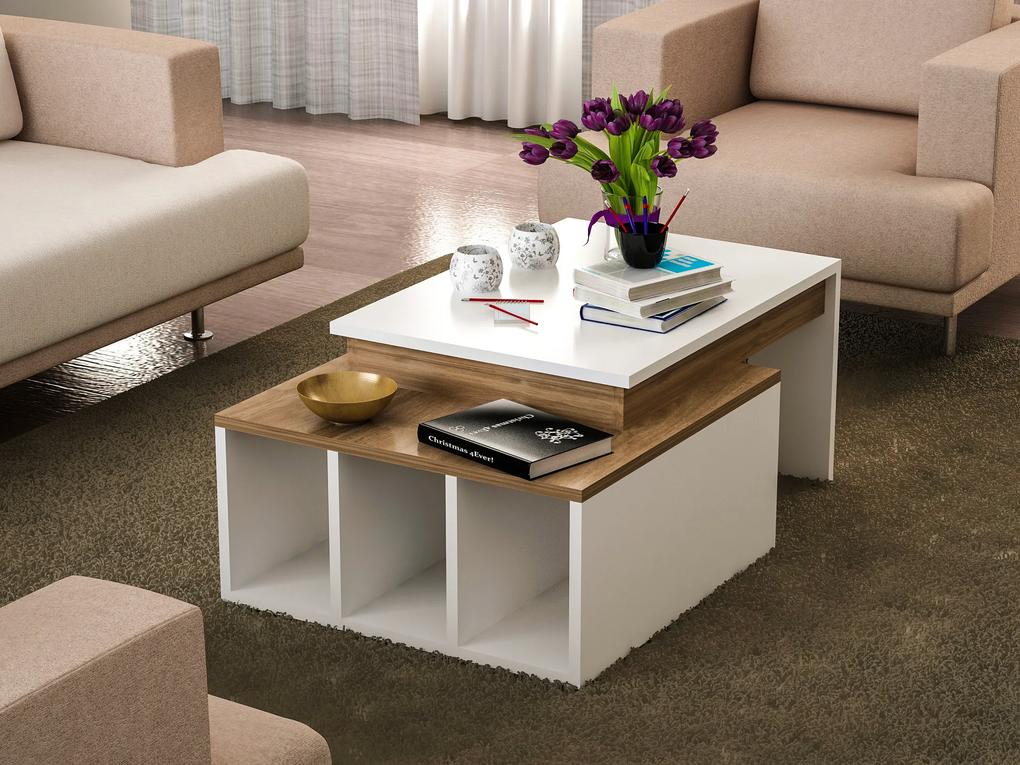 Hanah Home Konferenční stolek Kolarado - White, Wanut, Bílá, Ořech