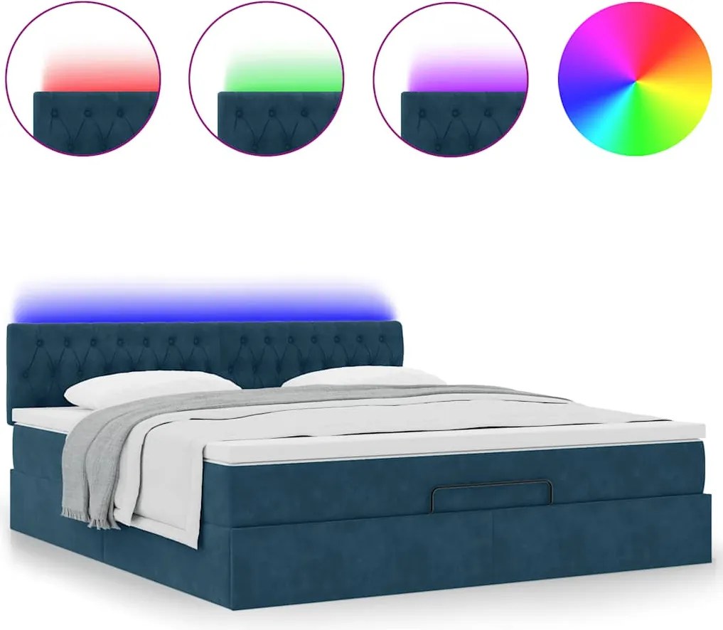 Osmanský rám postele s matrací tmavě modrá 160x200cm samet 3312708