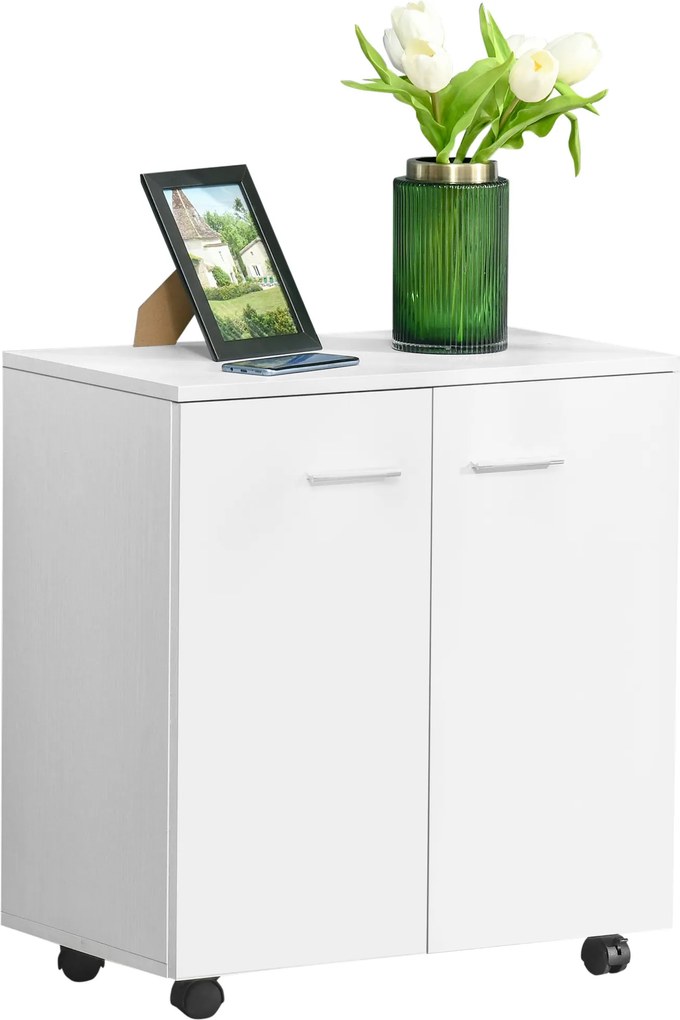 HOMCOM Mobilní TV Stánek Dřevěný Kancelářský Regál S Kolíčky a 2 Dveřmi 60x35x65cm