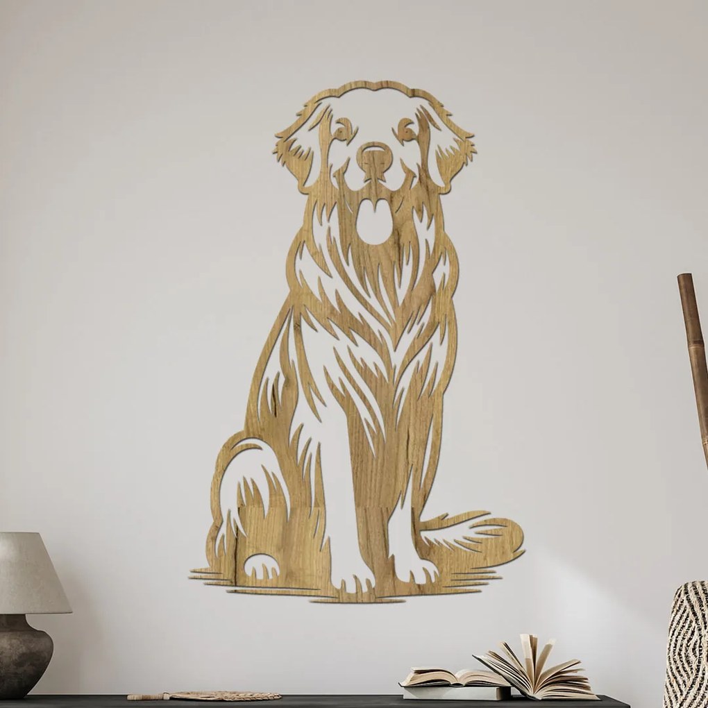 dřevo života Dřevěná dekorace na zeď Zlatý retriever Rozměry (cm): 26x40, Zvolte barvu dekoru: Dub zlatý