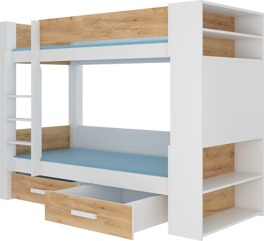 ADRK Furniture Dvoupodlažní postel pro dvě osoby GARET 180x80 CH-Gar-W+OGOLD-210-E1155