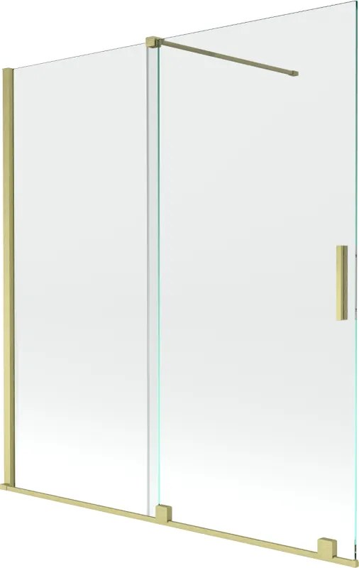 Mexen Velar, 2-křídlová posuvná vanová zástěna 150 x 150 cm, 8mm čiré sklo, zlatý matný profil, 896-150-000-01-55