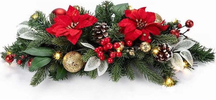Vánoční dekorace na stůl POINSETTIA s LED osvětlením, 50 cm