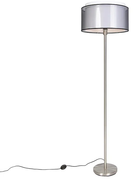 Designová stojací lampa ocelová s černobílým stínítkem 47 cm - Simplo