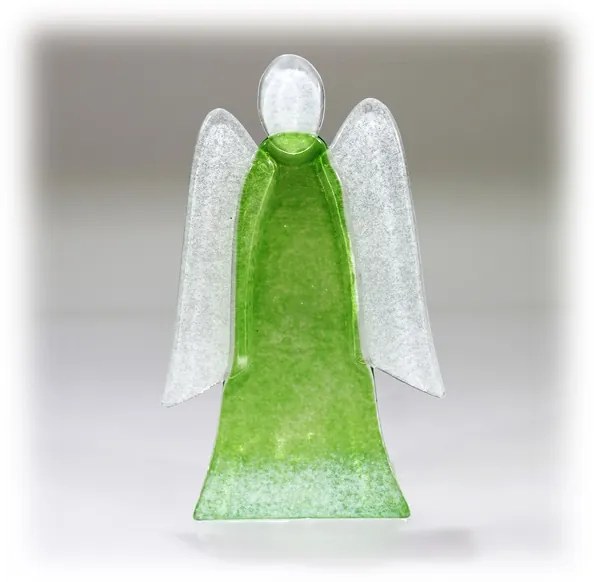 BDK-GLASS Skleněný svícen anděl 14cm - zelený