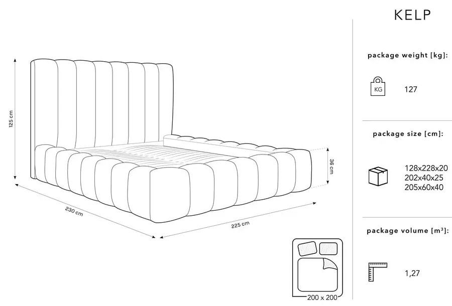 Světle modrá čalouněná dvoulůžková postel s úložným prostorem s roštem 200x200 cm Kelp – Micadoni Home