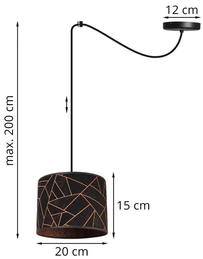 Závěsné svítidlo WERONA SPIDER, 1x černé textilní stínítko se vzorem, C