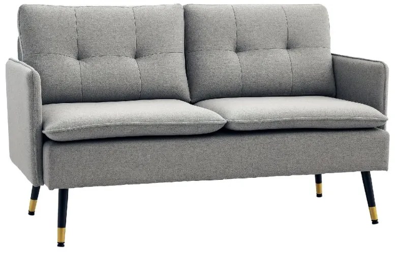 HOMCOM Dvoumístná pohovka loveseat s polštáři ve vzhledu lnu, dvojsedák do obývacího pokoje a ložnice, šedá, 139 x 68 x 76 cm | Aosom.de