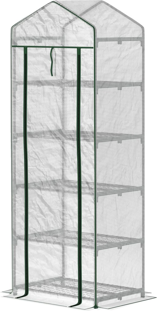 Skleník Outsunny s rolovacím dveřmi, policemi, zimní ochrannou ocelovou konstrukcí, skleník pro balkon, zahradu, dům na rajčata 69 x 49 x 193 cm, skle