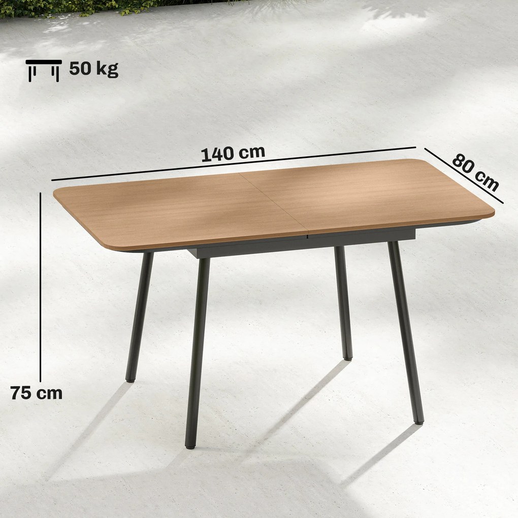 Zahradní stůl 140 x 80 cm pro 6 osob odolný proti korozi Venkovní jídelní stůl s WPC deskou Nastavitelné nohy, teakové dřevo