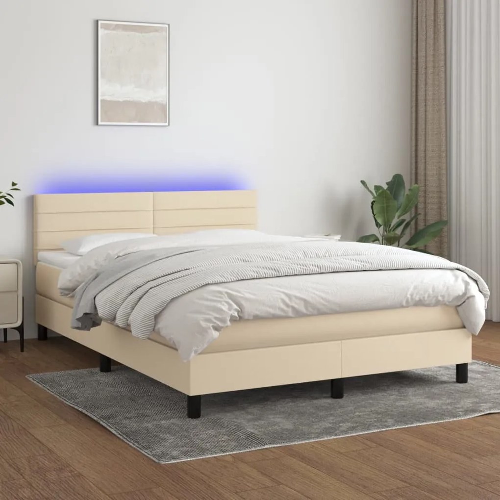 Box spring postel s matrací a LED krémová 140x190 cm textil,  3133234