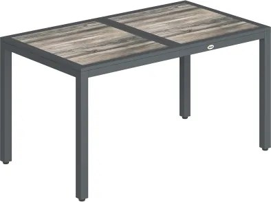 Outsunny zahradní stůl pro 4 až 6 osob, venkovní jídelní stůl s dekorativní dřevěnou deskou, 140 x 80 x 72 cm, tmavě šedá