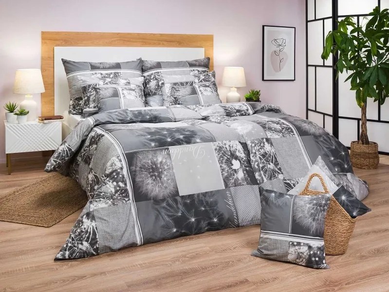 DADKA Bavlněné povlečení Pampelišky 3D šedé 140x220, 70x90 cm