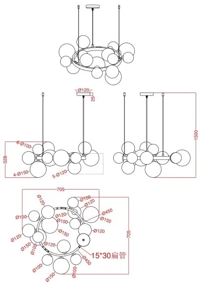 Wofi 5014-1505W - LED Lustr na lanku VILLA 15xG9/3W/230V černá