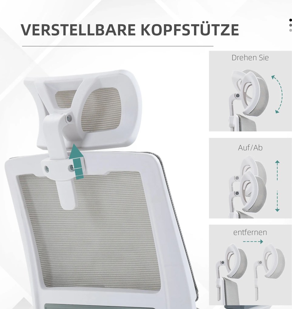 Ergonomická kancelářská židle Vinsetto s nastavitelnou opěrkou hlavy a područkami, výškově nastavitelnou otočnou židlí s funkcí houpání a síťovanou b…
